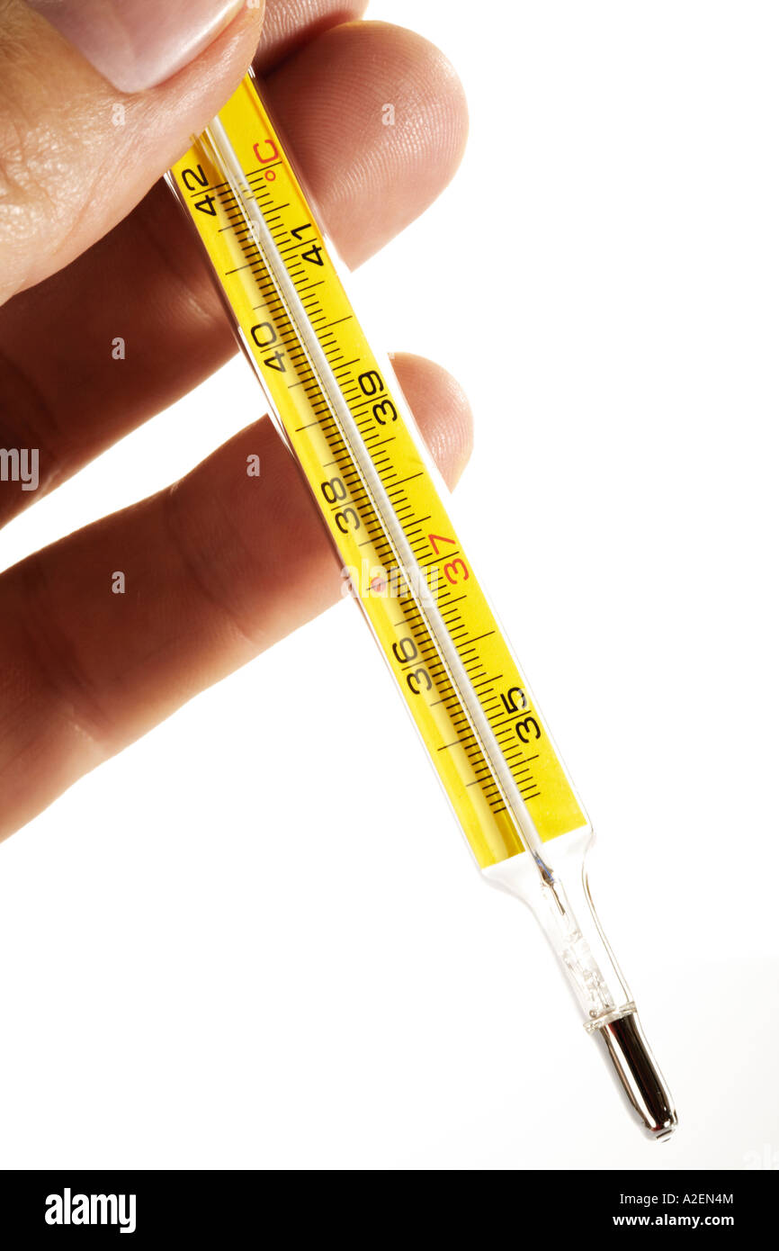 Man holding clinical thermometer, close-up Stock Photo - Alamy