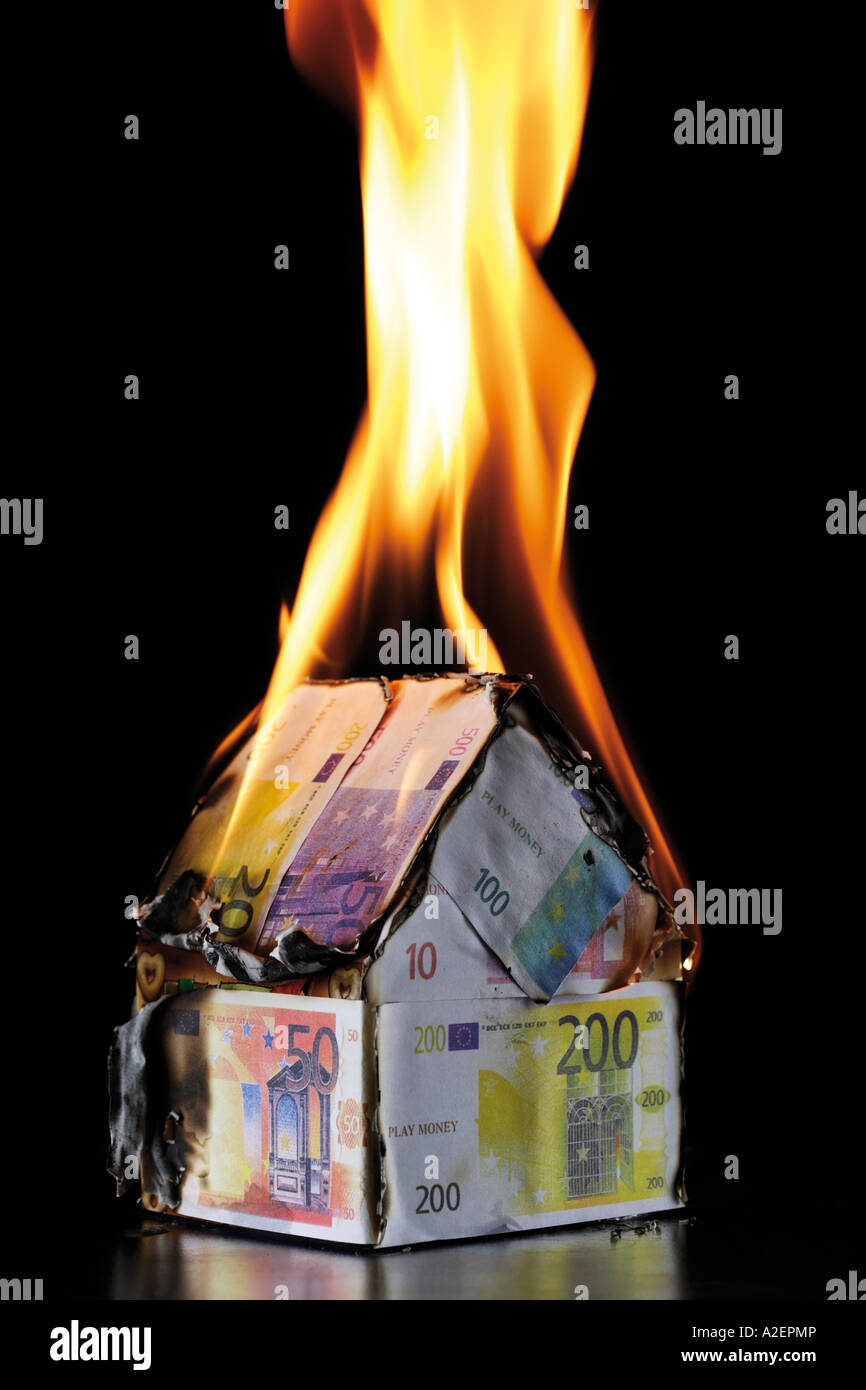 House of Euro notes burning Stock Photo - Alamy