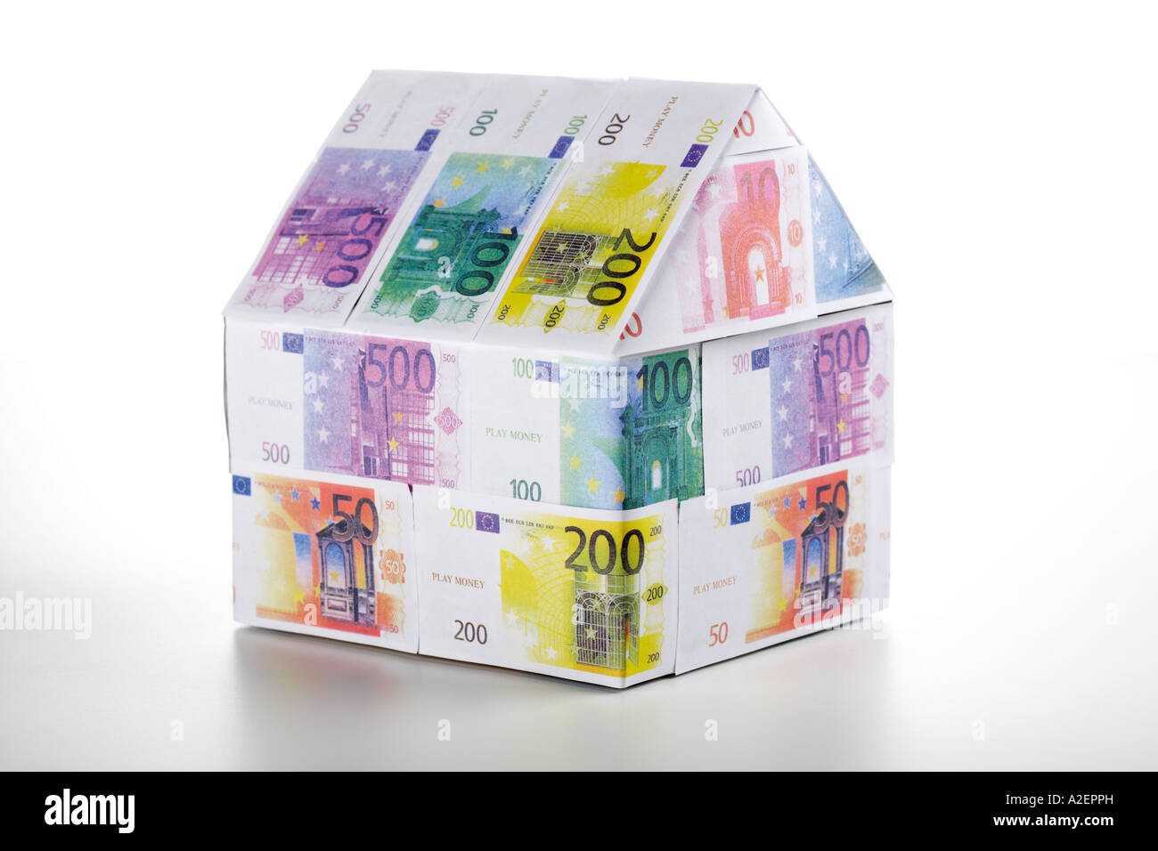 Single house of Euro notes Stock Photo - Alamy