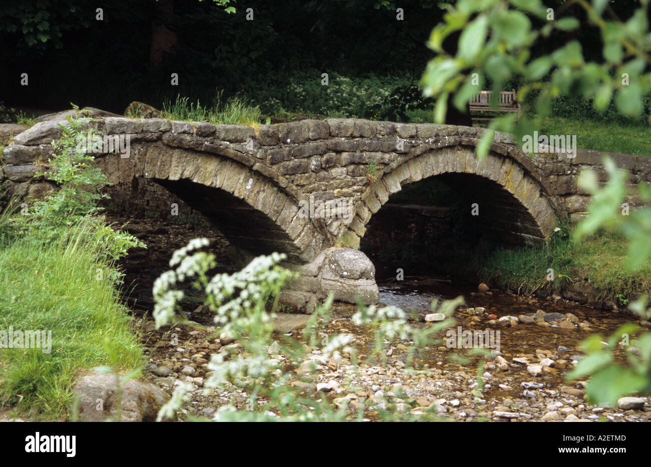 800 year old Pack Horse Bridge at Wycoller in Lancashire also known as ...