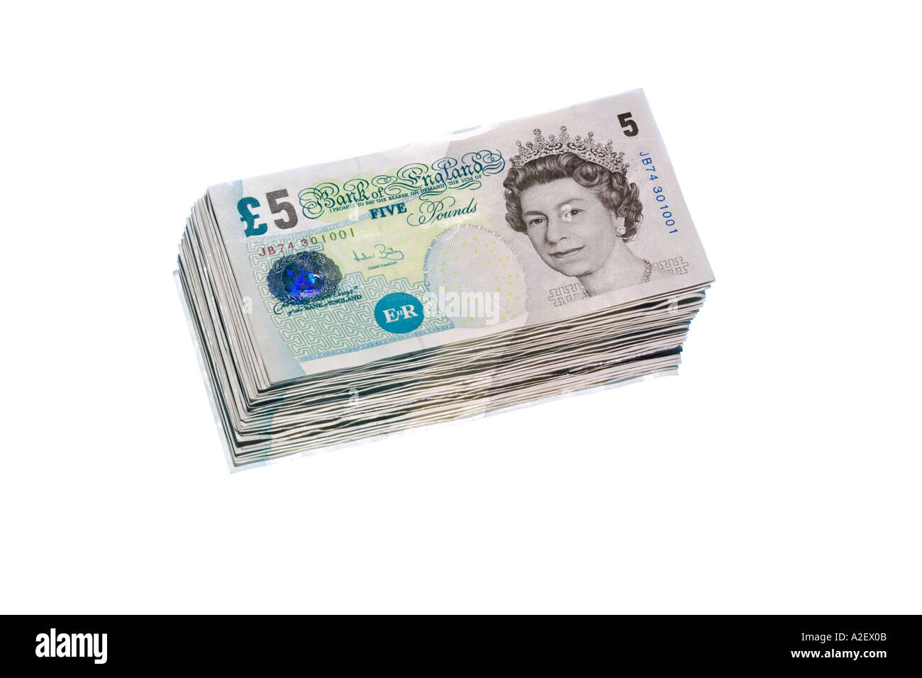 Five pound notes in a pile Stock Photo - Alamy