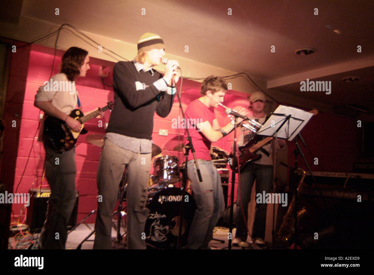 live music band jazz rock performance playing in a club Stock Photo - Alamy
