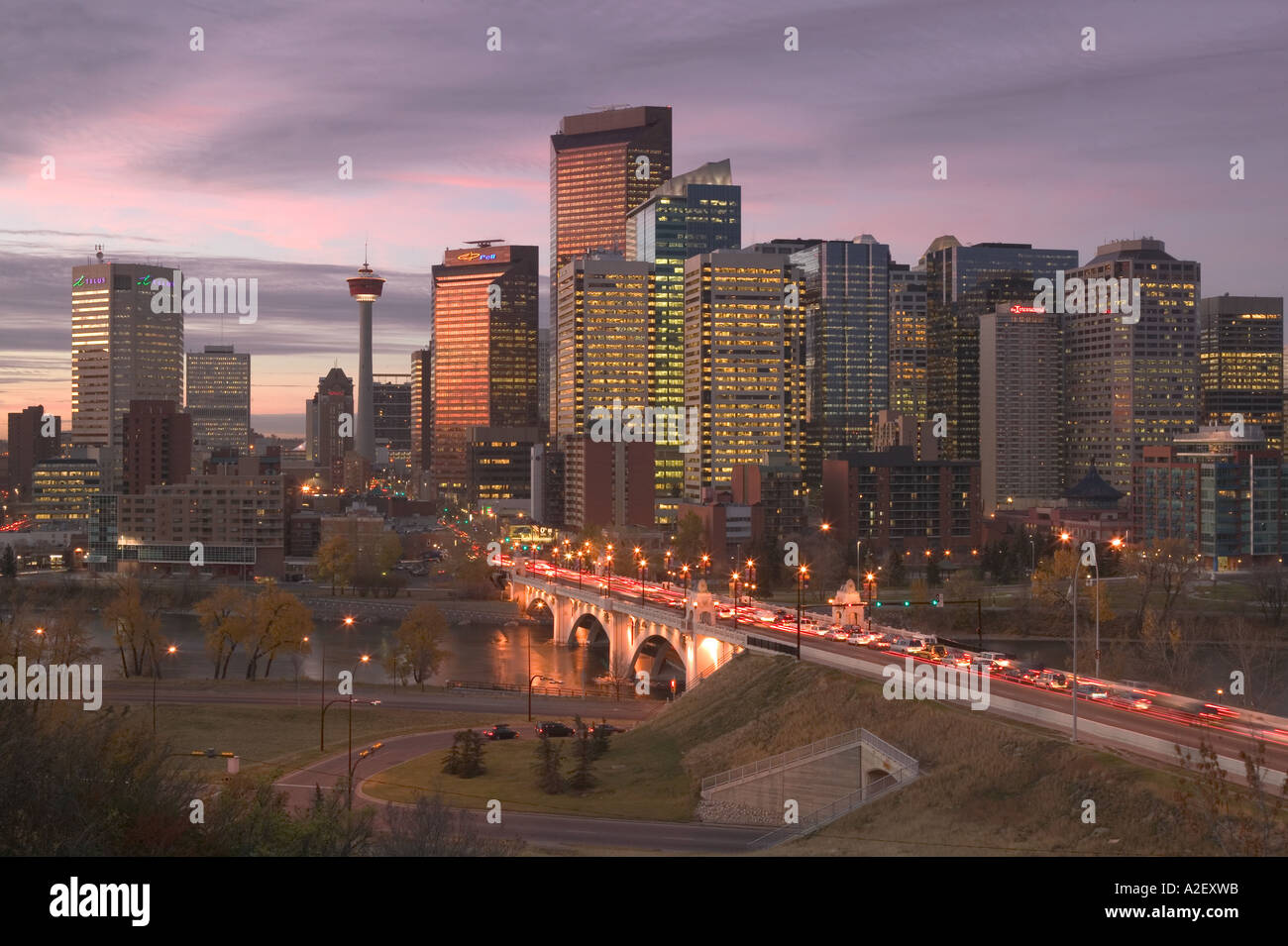 Canada, Alberta, Calgary: Downtown Calgary, Dawn City and Centre Street ...