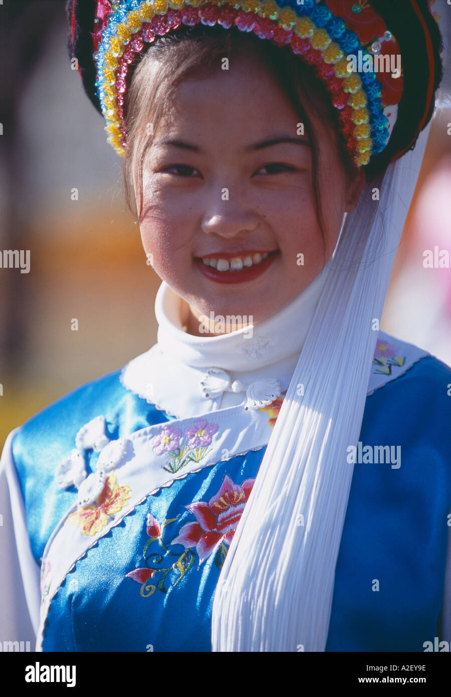 local Bai woman in traditional costume Dali Yunnan Province China Stock ...