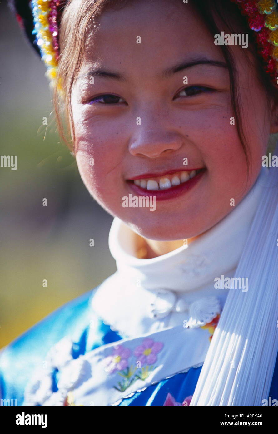 local Bai woman in traditional costume Dali Yunnan Province China Stock ...