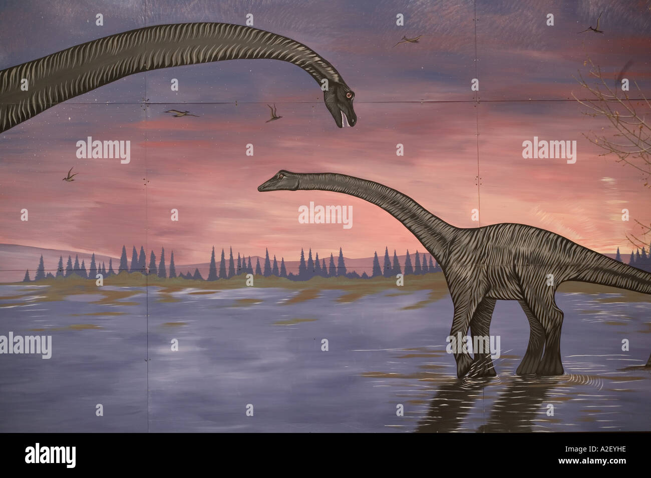 Canada, Alberta, Drumheller: Dinosaur Town, Town Dinosaur Mural Stock ...