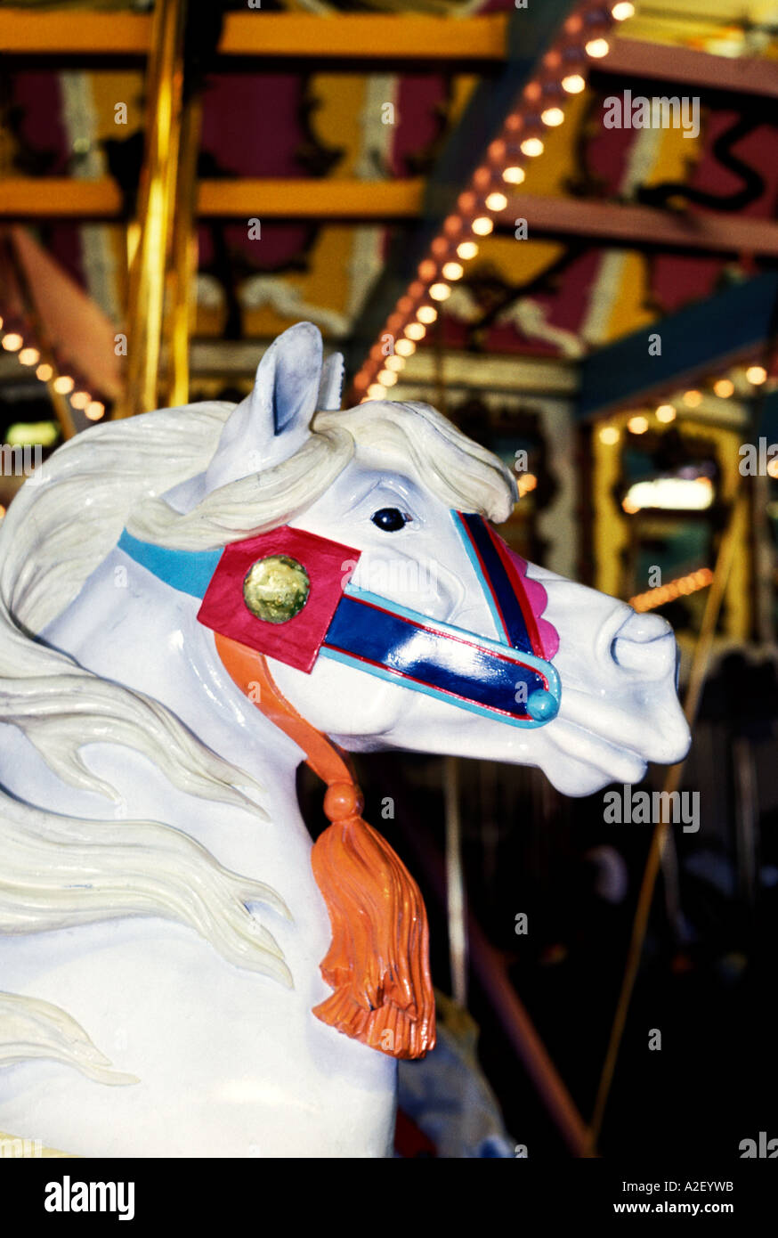California Santa Cruz Looff carved horses on Carousel Stock Photo - Alamy