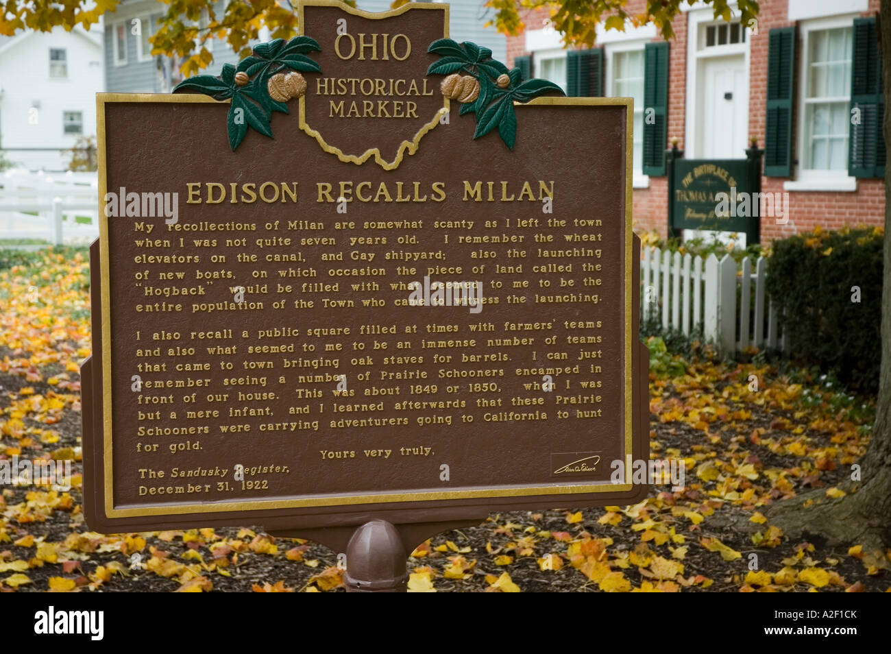 P32 131 Milan Ohio - Birthplace Of Thomas A. Edison Sign on House ...
