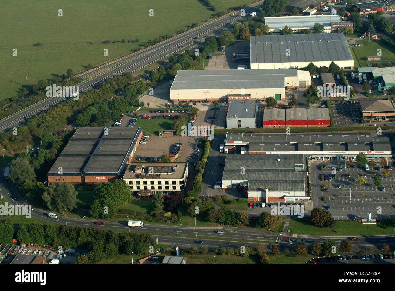Aerial view of Fairacres retail park and A34, Abingdon, Oxfordshire ...