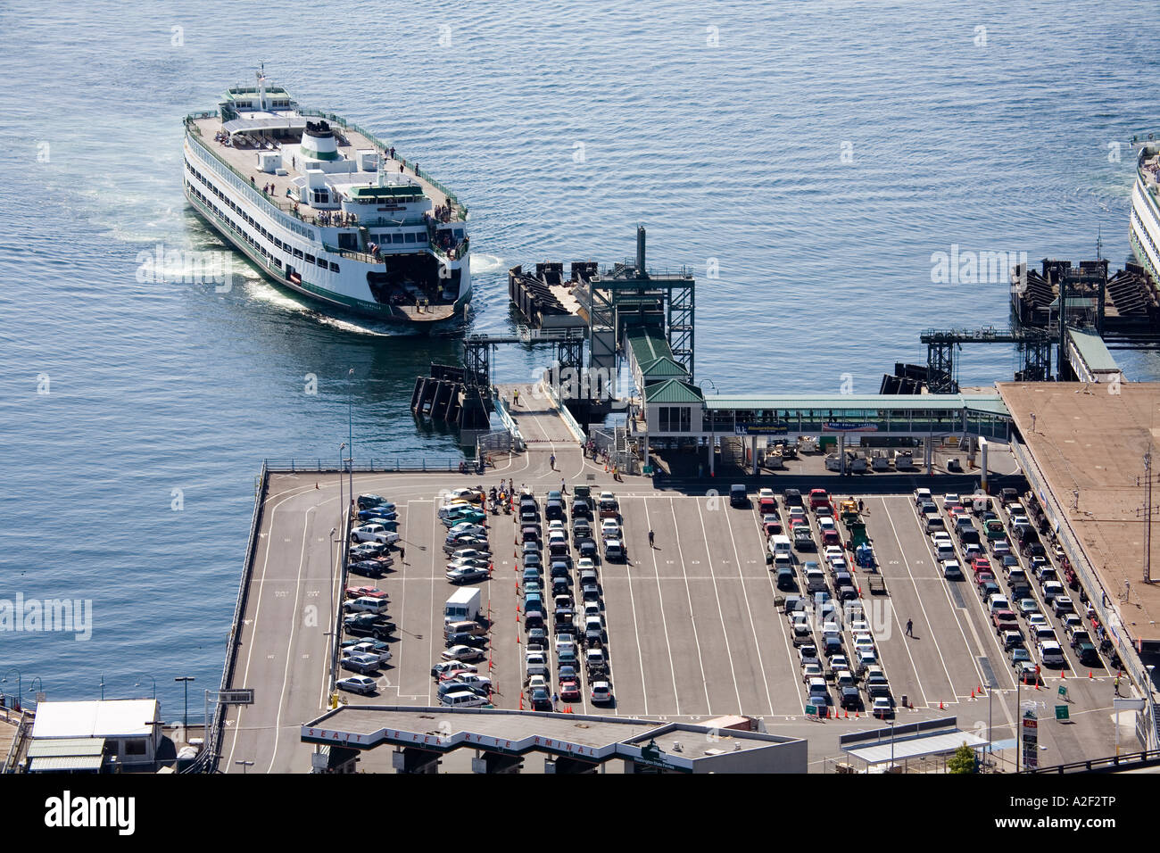 Ferry terminal with toll booths and cars waiting Seattle USA Stock ...