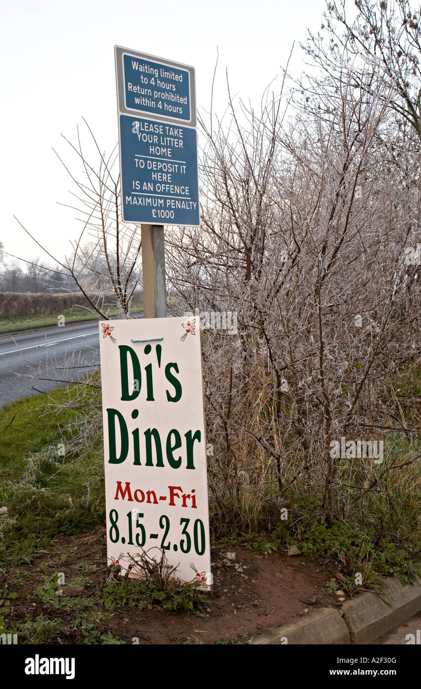 Waiting limited return prohibited take your litter home sign in layby ...