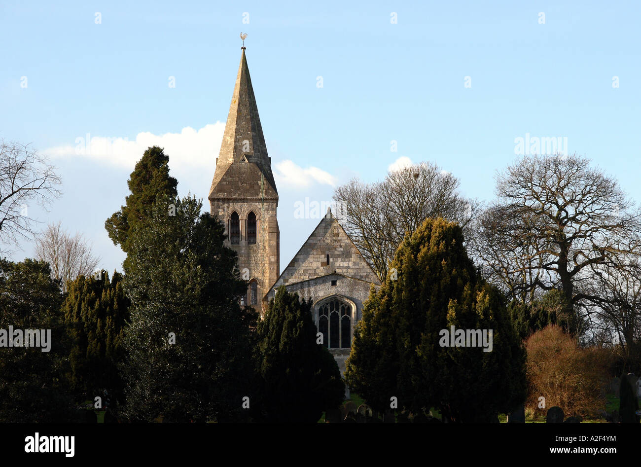 The spire of Huntington Parish Church rises above the trees in north ...