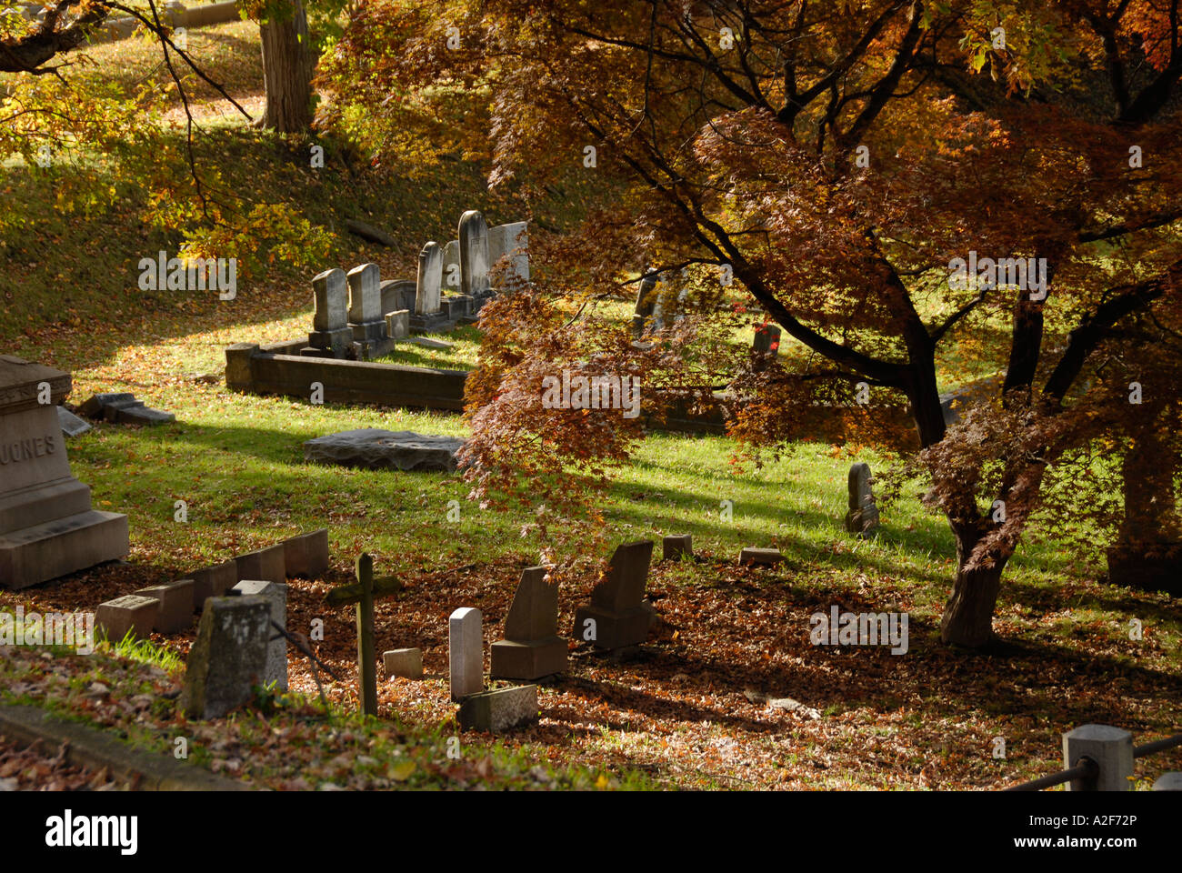 Autumn scene in cemetery Stock Photo - Alamy