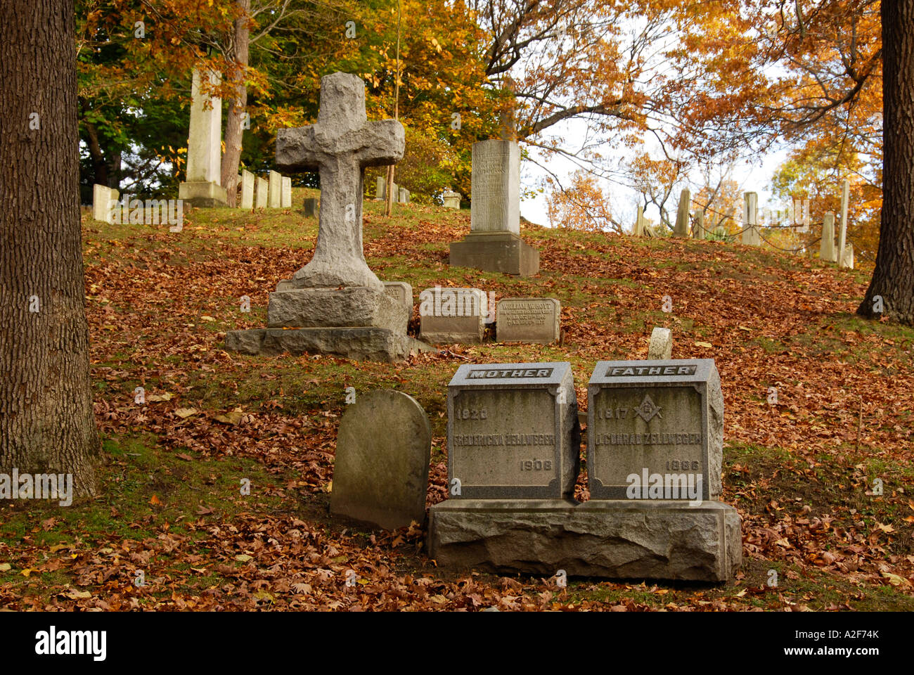 Autumn scene in cemetery Stock Photo - Alamy
