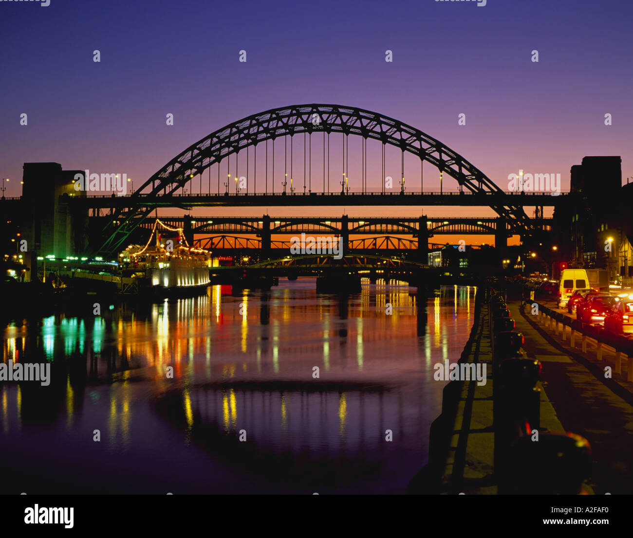 Tyne Bridges at night, Newcastle upon Tyne, Tyneside, Tyne and Wear ...