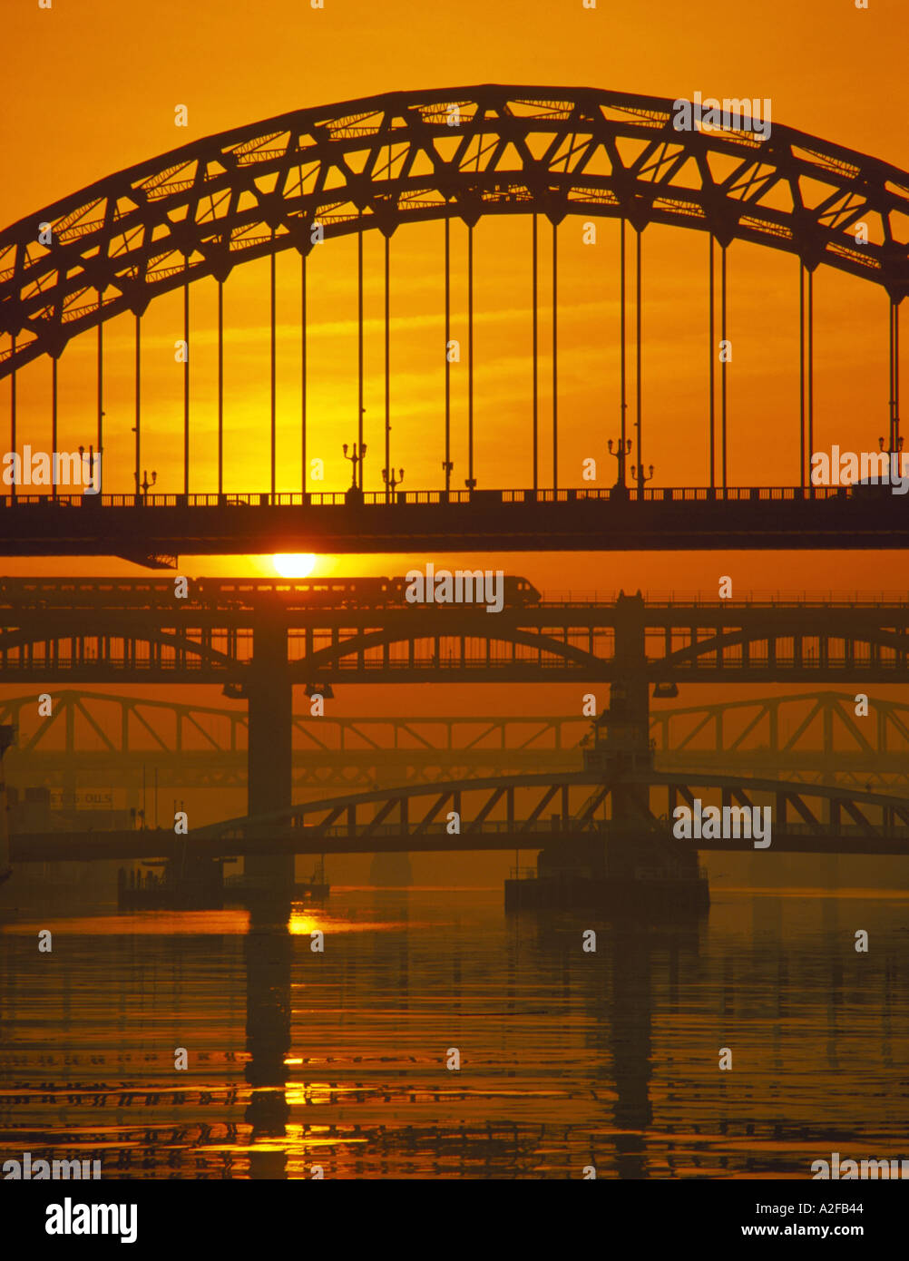 Tyne Bridges at sunset, Newcastle upon Tyne, Tyne and Wear, England, UK ...