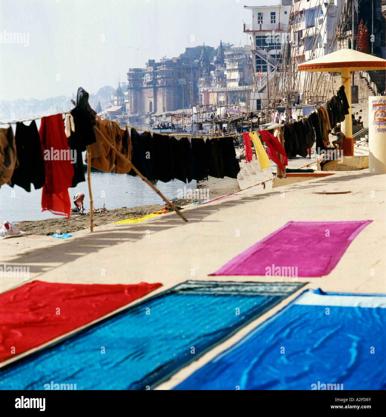 Washing Drying Clothes Gangis River Varanasi India Stock Photo - Alamy