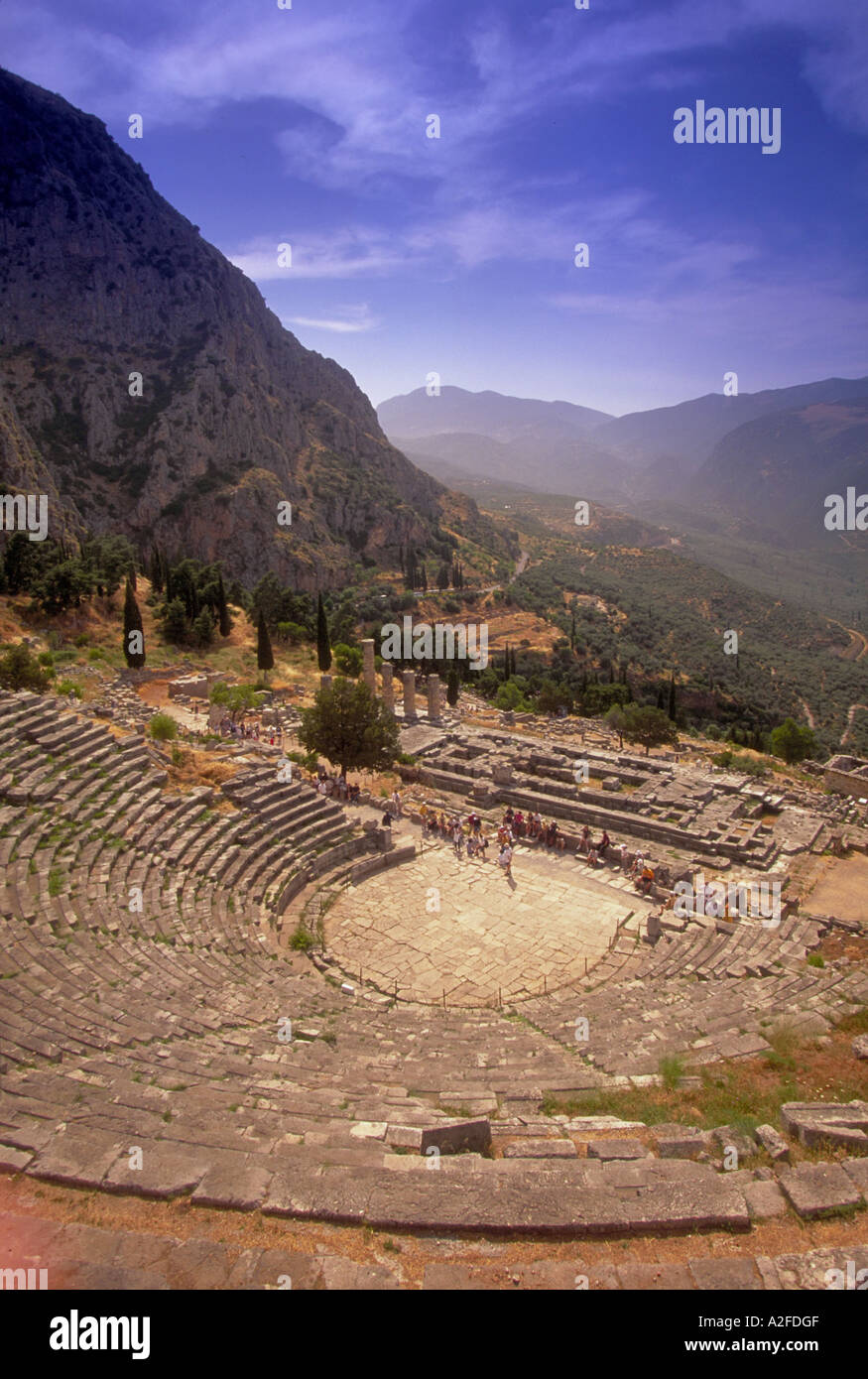 Greece, Delphi. Amphitheater overlooking valley Stock Photo - Alamy
