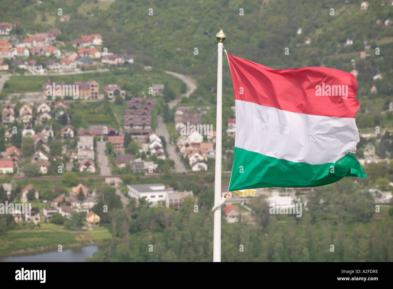 HUNGARY, DANUBE BEND, Visegrad: Visegrad Citadel View of Hungarian Flag ...