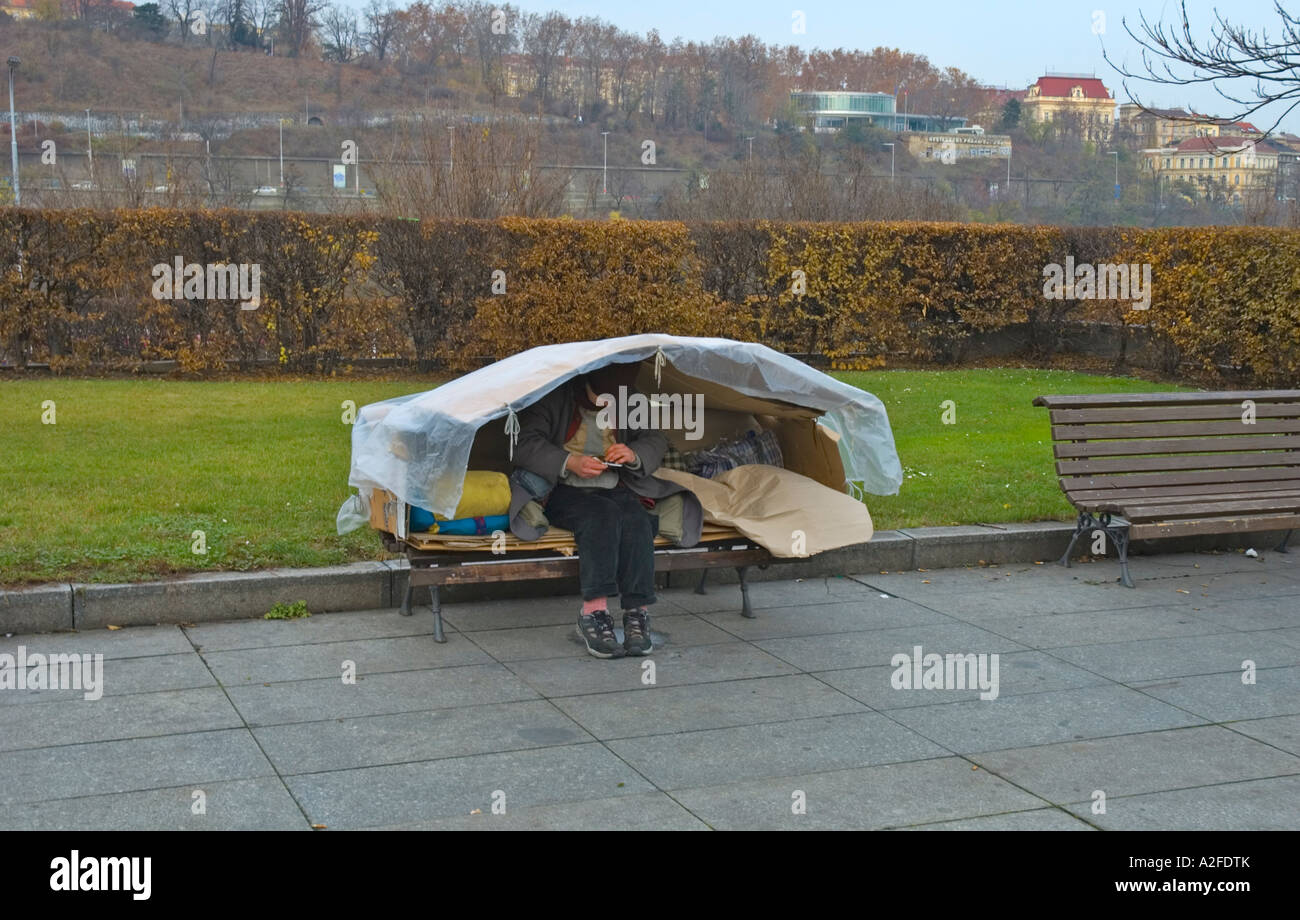 A homeless person in central Prague the capital of Czech Republic EU ...