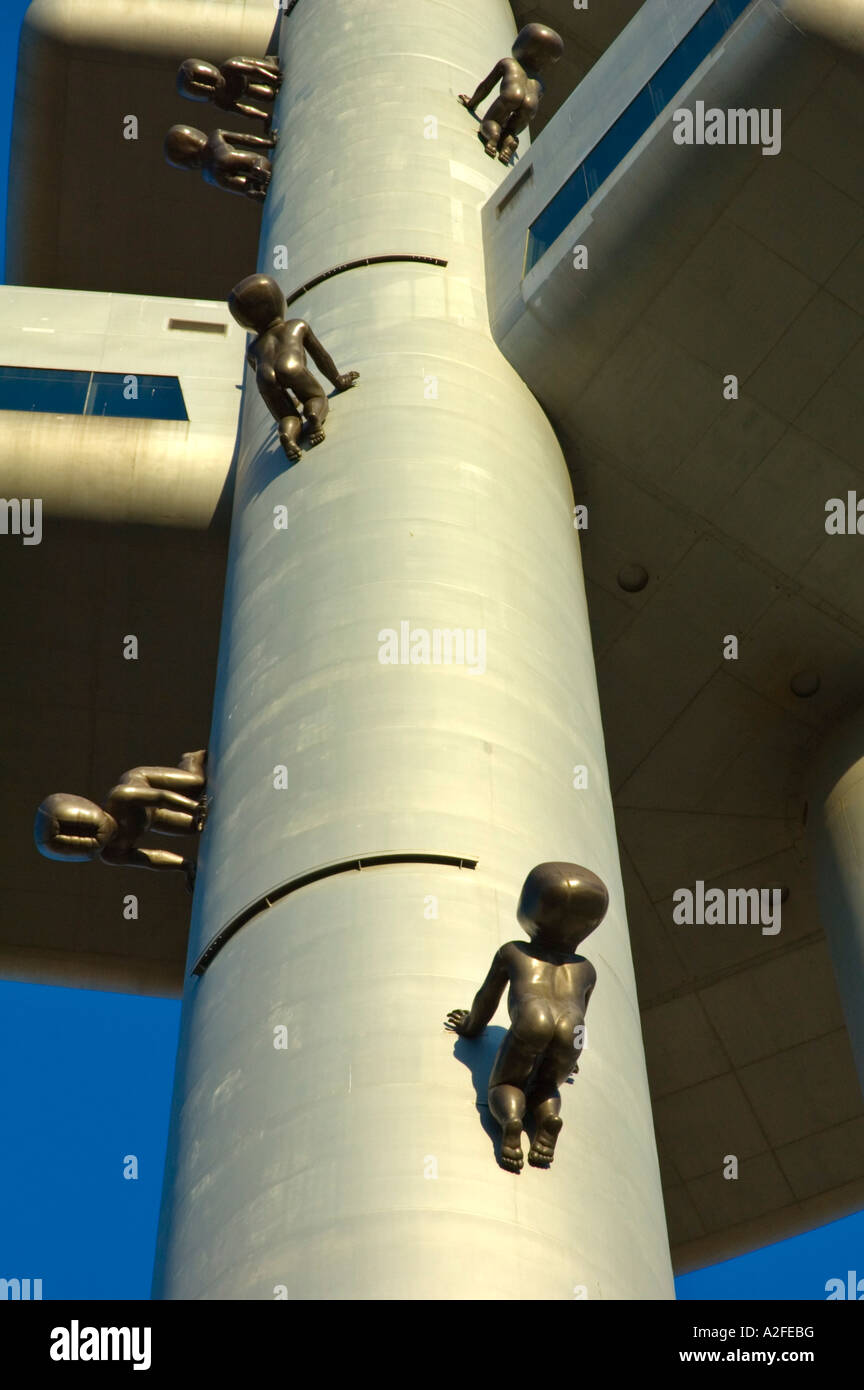 Babies by David Cerny crawling up Zizkov TV tower in Prague the capital ...