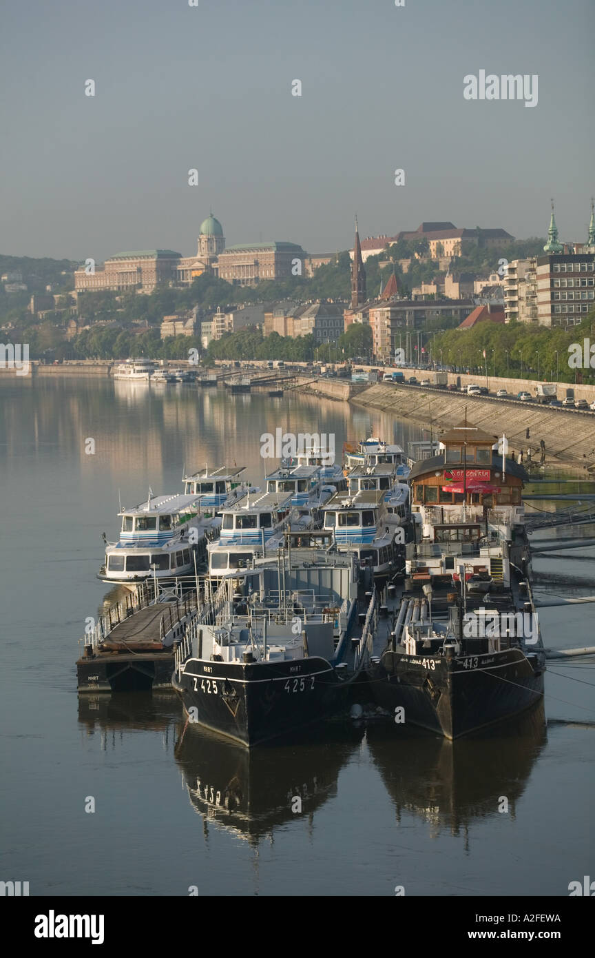HUNGARY, Budapest: View of Danube Riverfront (Buda) & Riverboats from ...