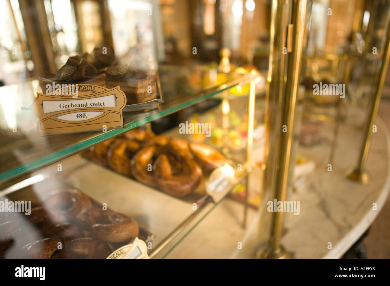 HUNGARY, Budapest: Pest, Interior of Gerbeaud Cake Shop, pastries Stock ...