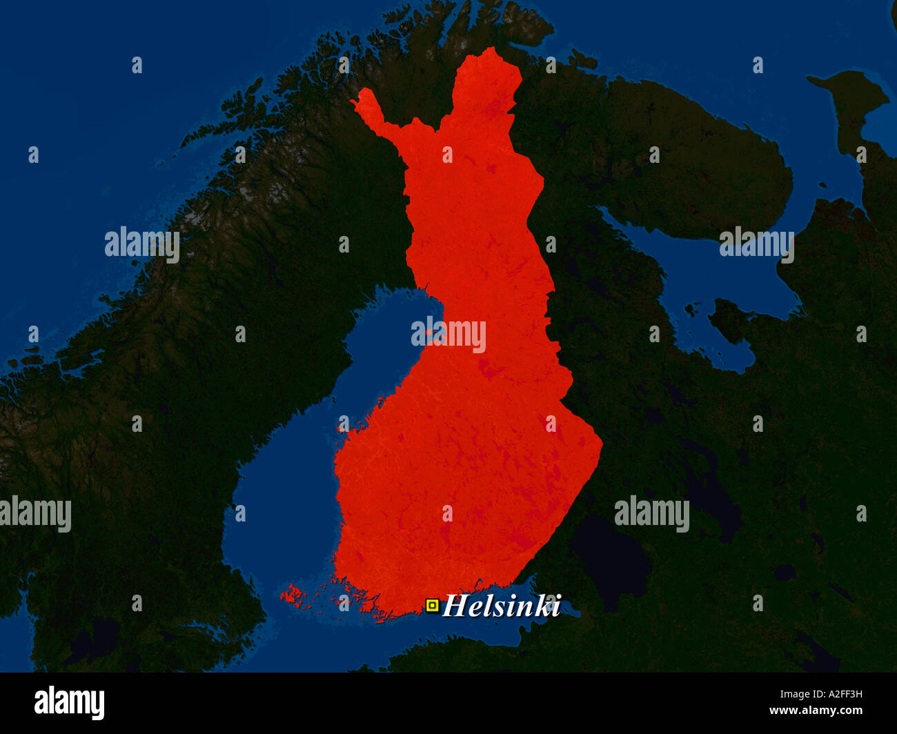 Highlighted Satellite Image Of Finland With Capital Helsinki Shown ...