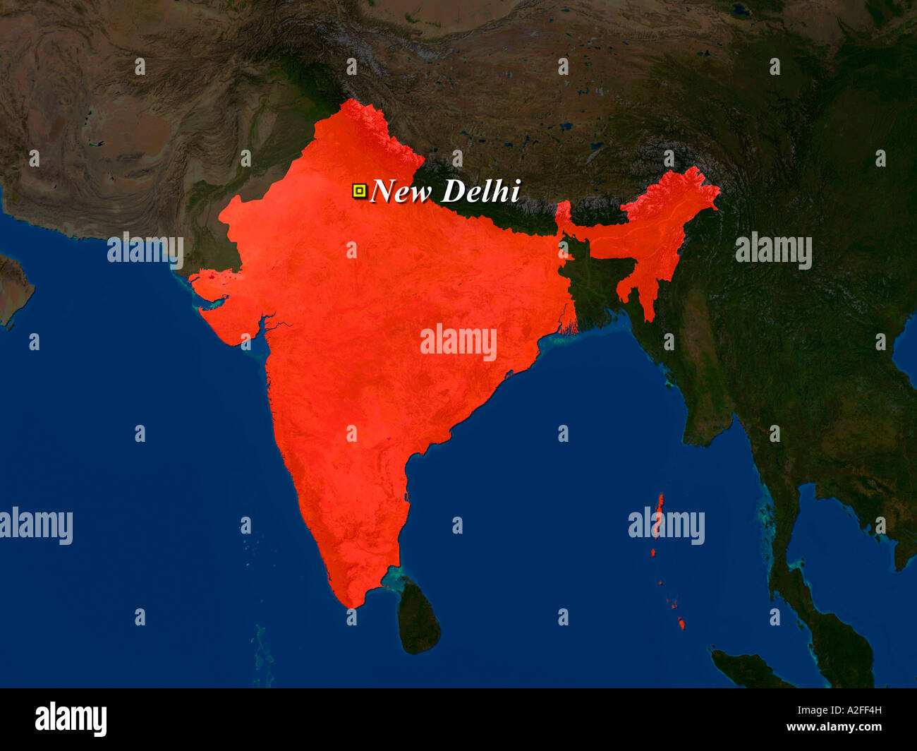Highlighted Satellite Image Of India With Capital New Delhi Shown Stock ...