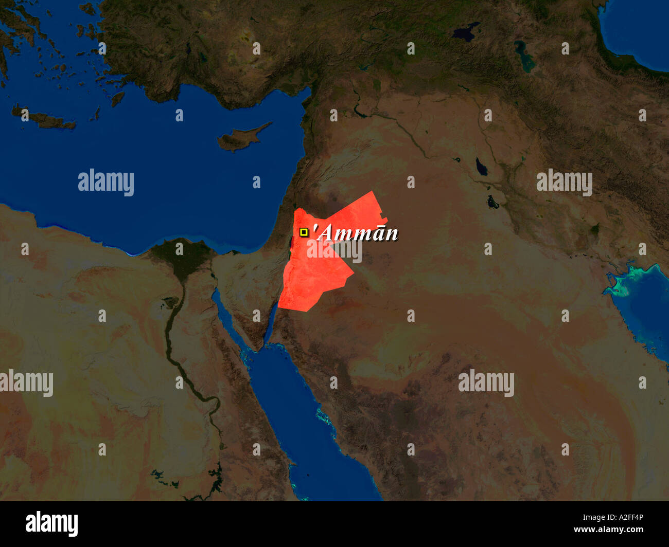 Highlighted Satellite Image Of Jordan With Capital Amman Shown Stock ...