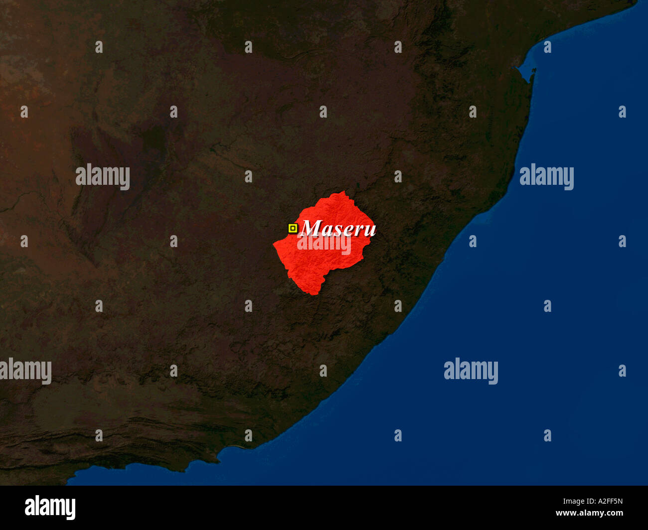 Highlighted Satellite Image Of Lesotho With Capital Maseru Shown Stock ...