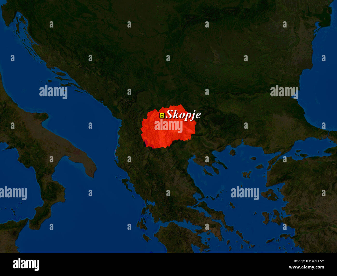 Highlighted Satellite Image Of Macedonia With Capital Skopje Shown ...