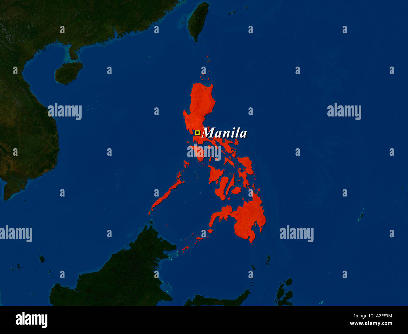 Highlighted Satellite Image Of Philippines With Capital Manila Shown ...