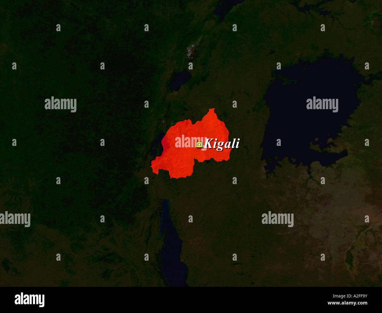 Highlighted Satellite Image Of Rwanda With Capital Kigali Shown Stock ...