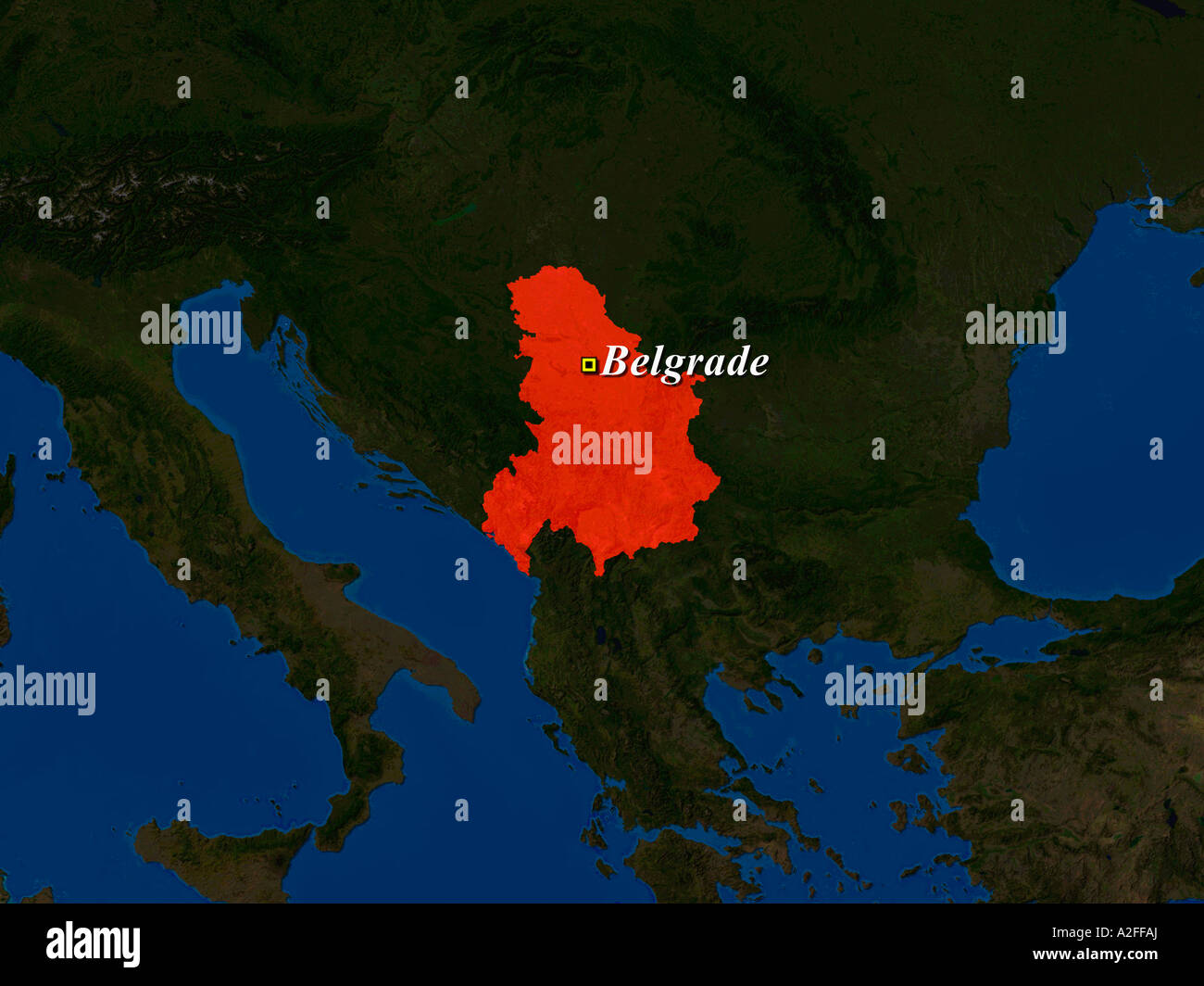 Highlighted Satellite Image Of Serbia And Montenegro With Capital ...