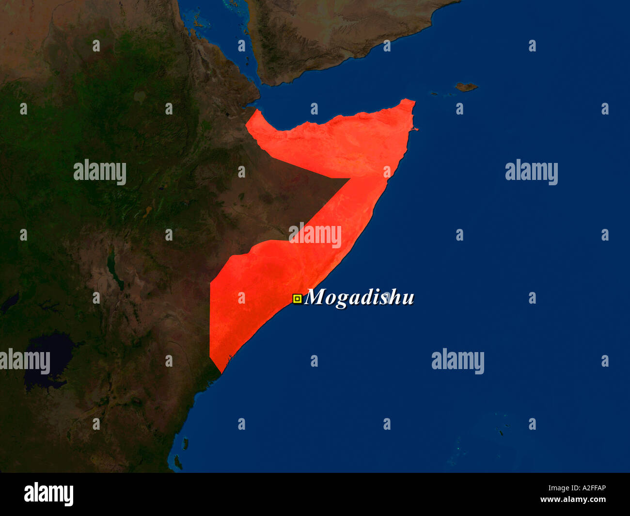 Highlighted Satellite Image Of Somalia With Capital Mogadishu Shown ... Highlighted Satellite Image Of Somalia With Capital Mogadishu Shown ...