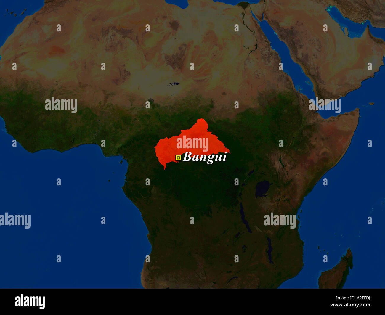 Highlighted Satellite Image Of The Central African Republic With The ...
