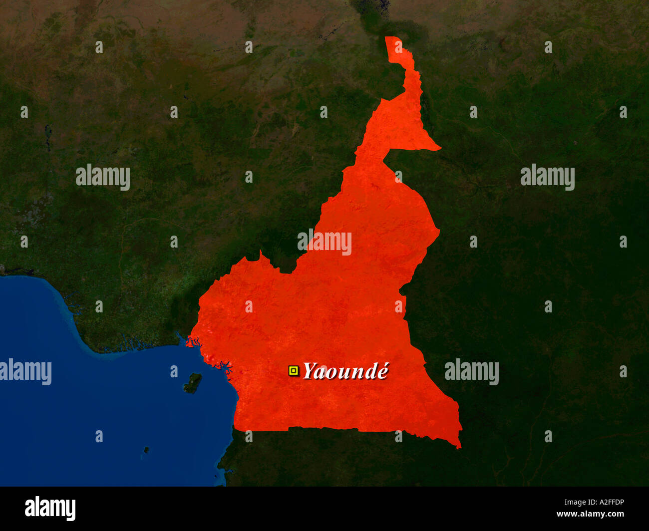 Highlighted Satellite Image Of Cameroon With The Capital Yaounde Shown ...
