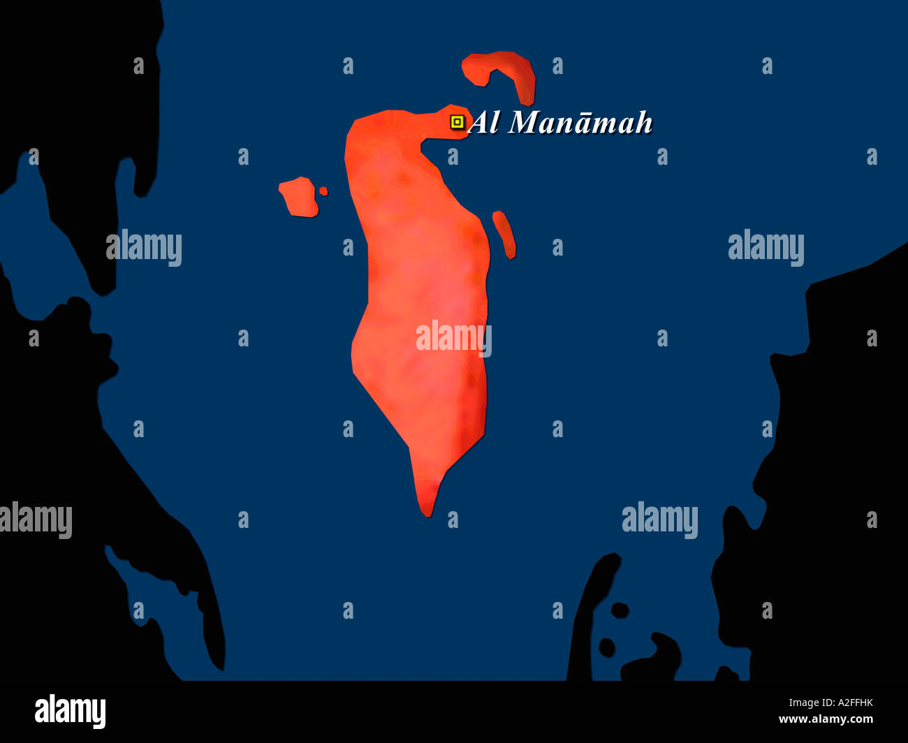 Highlighted Satellite Image Of Bahrain With The Capital Al Manamah ...
