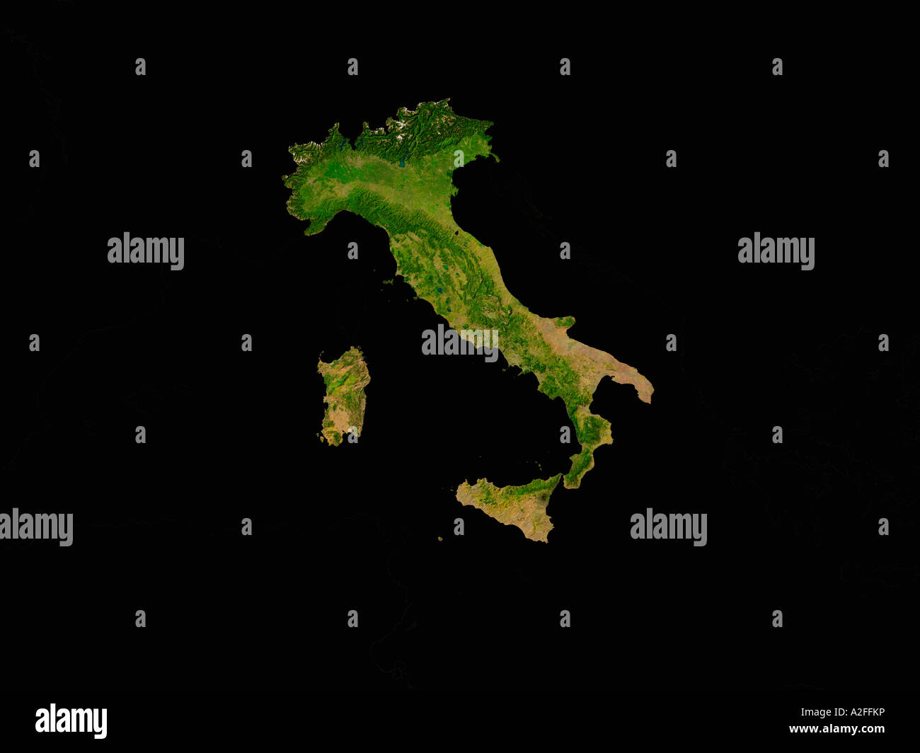 Highlighted Satellite Image Of Italy Without Surrounding Countries ...