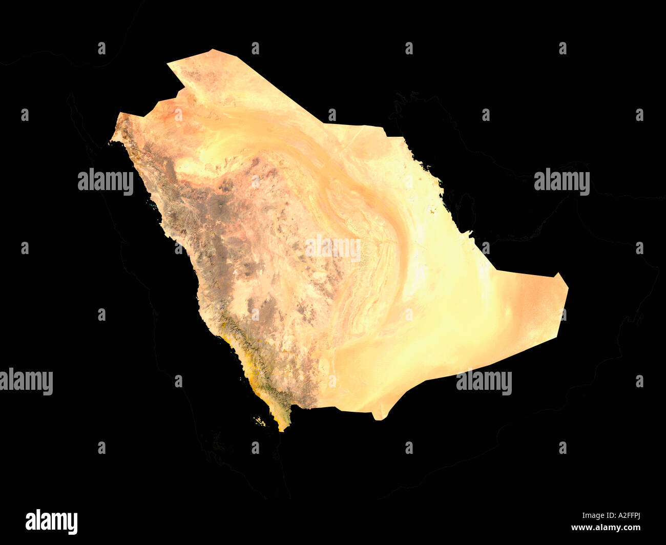Highlighted Satellite Image Of Saudi Arabia Without Surrounding Countries Shown Stock Photo - Alamy