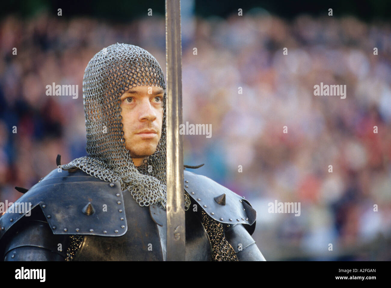 Knight with sword, Kaltenberg Upper Bavaria, Bavaria, Germany Stock ...