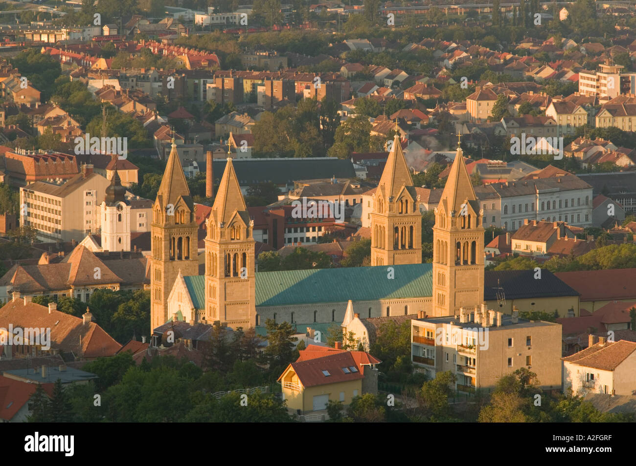 HUNGARY, Southern Transdanubia, PECS: Town View & Basilica of St. Peter ...