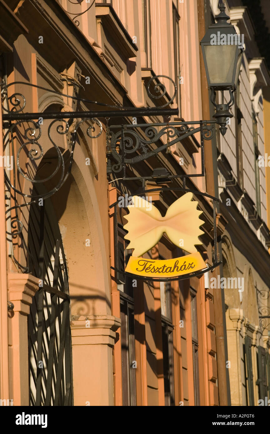 HUNGARY, Southern Transdanubia, PECS: Jokai ter Square, Pasta Shop Sign ...