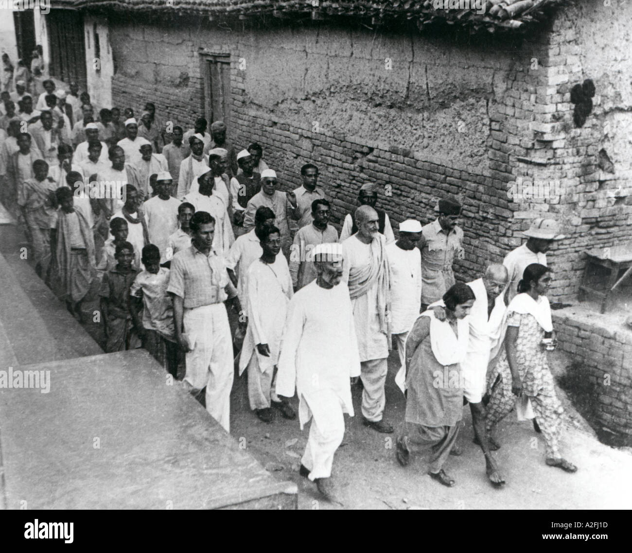 Mahatma Gandhi during his peace march through Bihar, India, March 1947 ...
