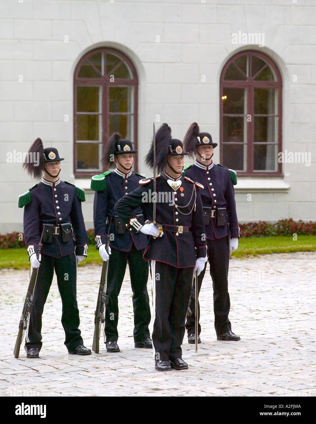 Oslo Norway, changing of the guard at the medieval Akershus Castle and ...