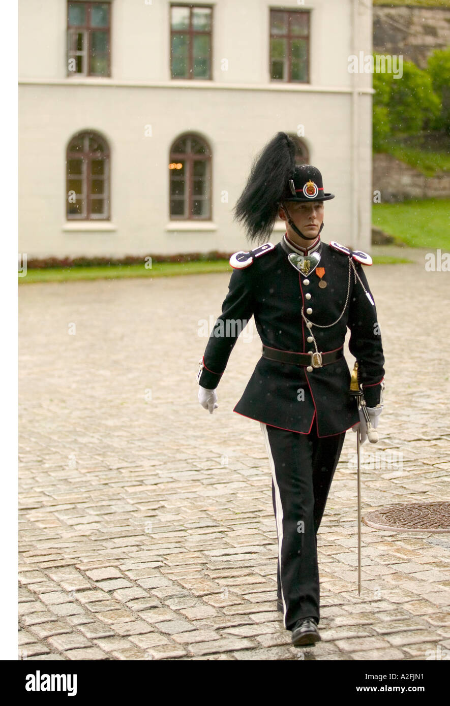 Oslo Norway, changing of the guard at the medieval Akershus Castle and ...