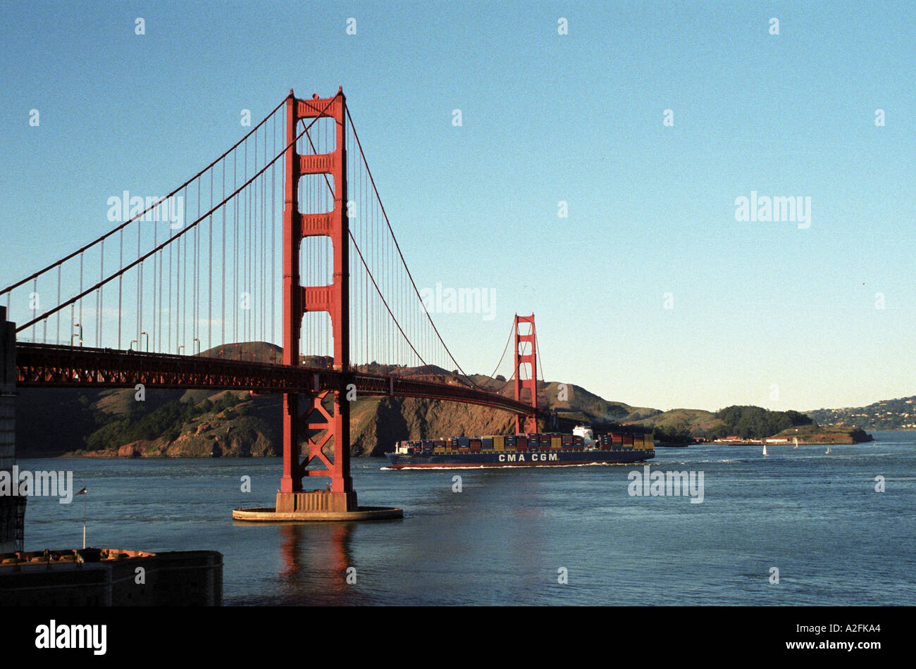 Container Ship Heading Under the Golden Gate Bridge Stock Photo - Alamy