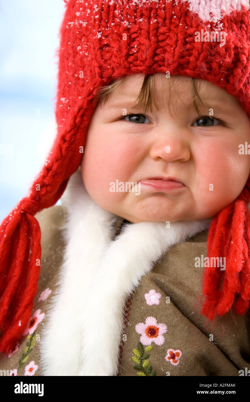 Girl ( 1-2 ) wearing cap, crying, close-up Stock Photo - Alamy