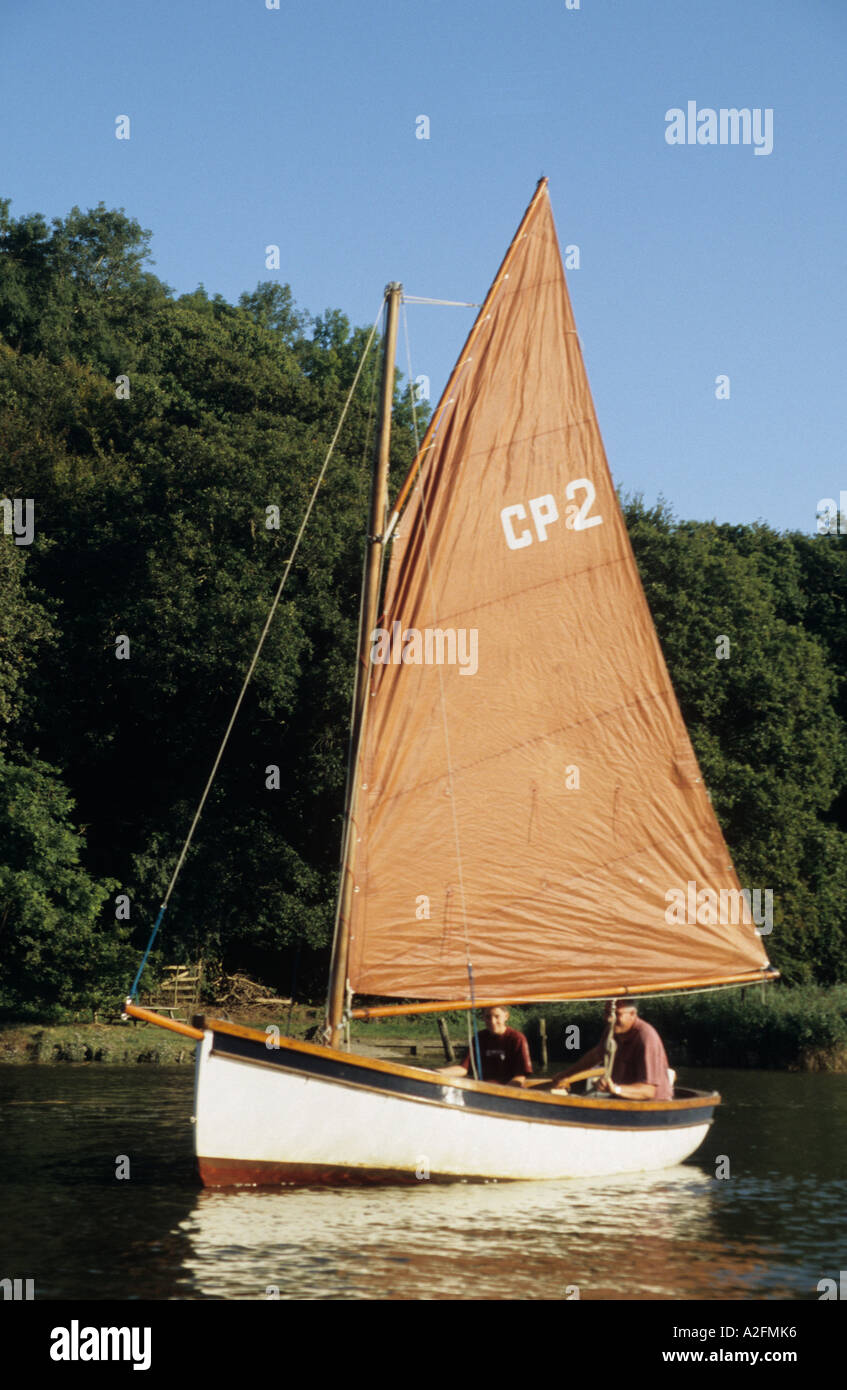 Traditional sailing sloop with gaff rig on the Tamar in Cornwall UK ...